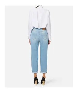 Elisabetta Franchi Light Wash Denim Tassel Chain Boyfriend Jeans