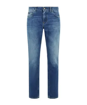 Dolce & Gabbana Logo Plaque Straight Leg Jeans - Blue