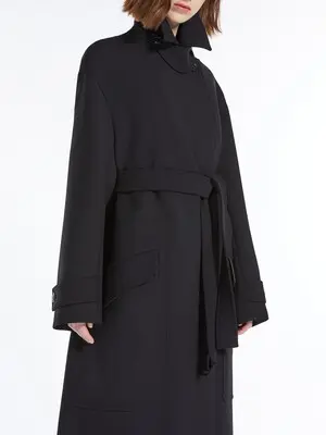 Max Mara Wool Coat With Belt And Contrasting Trim