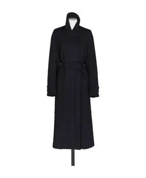 Max Mara Wool Coat With Belt And Contrasting Trim - Black