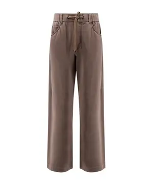 Brunello Cucinelli Wide Leg Trousers With Drawstring Waist - Brown