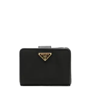 Prada Enamel Triangle-logo Bi-fold Wallet - Black