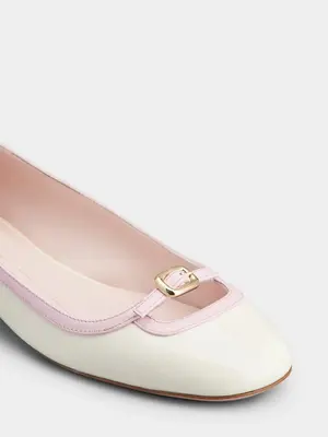 ROGER VIVIER Patent Leather Podium Ballerinas With Buckle Detail - White/pink