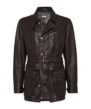 Brunello Cucinelli Belted Leather Parka