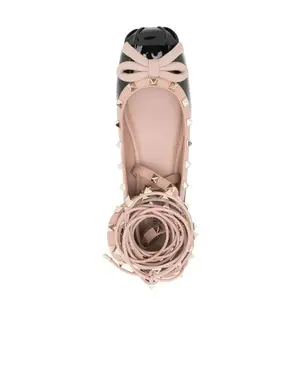 Valentino Garavani Rockstud Lace-up Leather Ballerinas