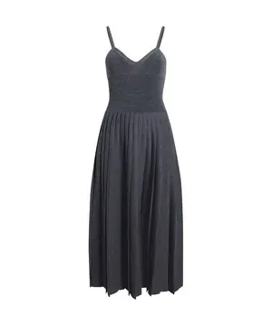 Khaite Elio Spaghetti Strap Pleated Midi Dress - Black