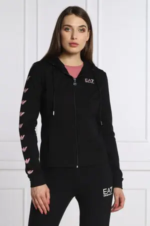 EA7 Logo Zip-up Hooded Casual Jacket - Black
