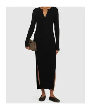 LOULOU STUDIO Ribbed Maxi Dress With Button Detail And Side Slits - Black