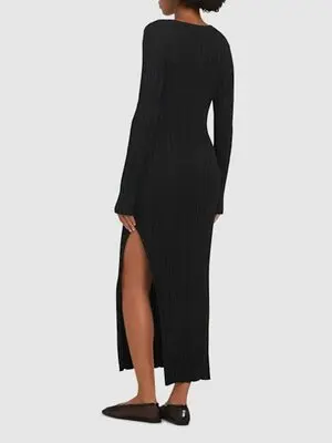 LOULOU STUDIO Ribbed Maxi Dress With Button Detail And Side Slits - Black