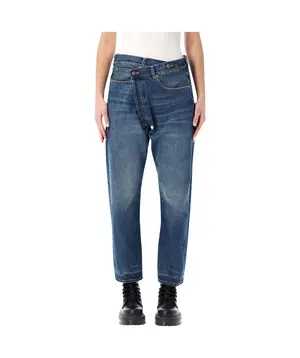 R13 Crossover Cropped Jeans - Blue