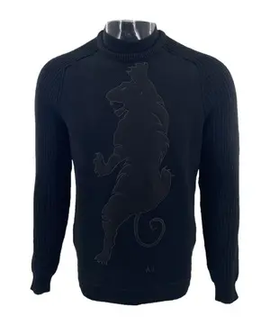 Emporio Armani Tiger Appliqué Ribbed Long Sleeve Sweater