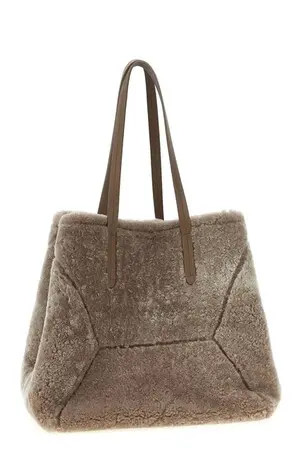 Brunello Cucinelli Shearling Shoulder Bag - Brown