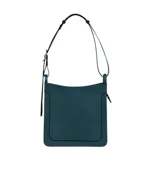 Longchamp Small Le Foulonné Leather Shoulder Bag - Dark Blue