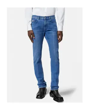 Versace Slim-cut Logo Patch Denim Jeans