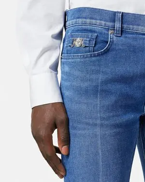 Versace Slim-cut Logo Patch Denim Jeans