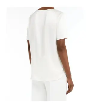 Max Mara Crewneck Short Sleeve Satin Top - White