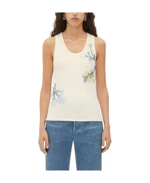 Bottega Veneta Ribbed Cotton Tank Top With Floral Embroidery - Multicolor