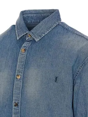 Saint Laurent Cassandre Button-up Denim Shirt - Sky-blue