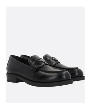Prada Logo Plaque Slip-on Loafers - Black