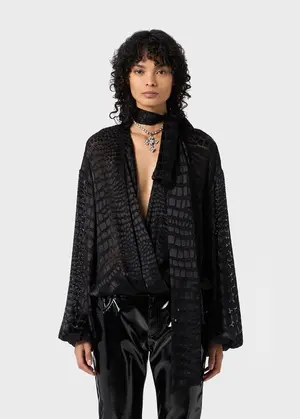 Blumarine Printed Devoré Criss-cross Blouse