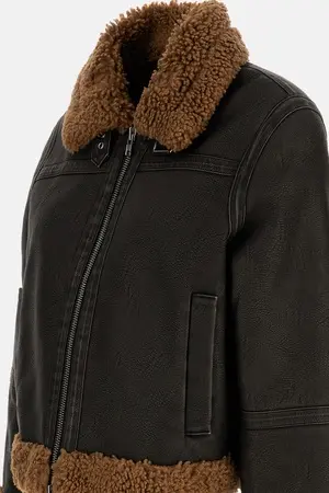 STAND STUDIO Shearling Trimmed Zip-up Jacket - Black