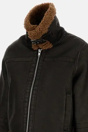 STAND STUDIO Shearling Trimmed Zip-up Jacket - Black