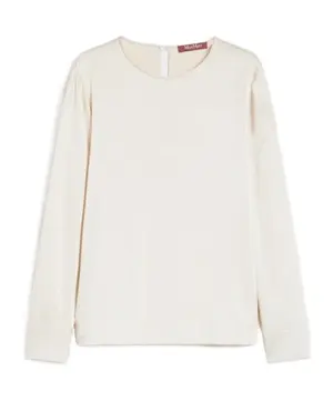 Max Mara Crew-neck Stretch Silk Satin Shirt - Beige