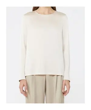 Max Mara Crew-neck Stretch Silk Satin Shirt - Beige