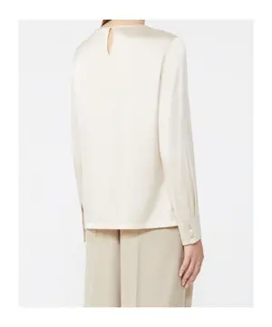 Max Mara Crew-neck Stretch Silk Satin Shirt - Beige