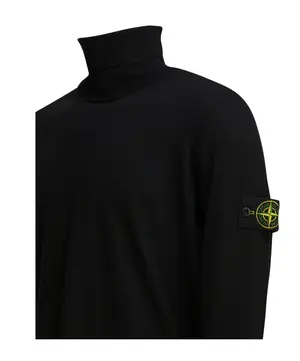 Stone Island Turtleneck Sweater With Ribbed Cuffs And Hem - Black