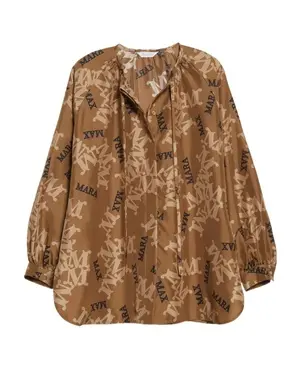 Max Mara Logo Printed Long Sleeve Blouse