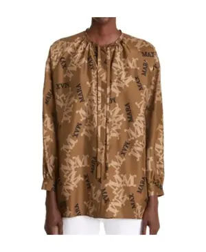 Max Mara Logo Printed Long Sleeve Blouse