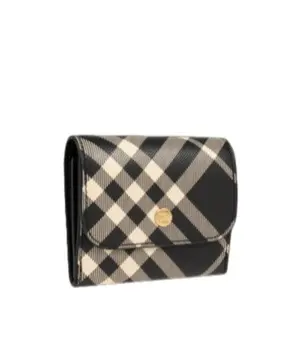 Burberry Check Pattern Folded Wallet - Black