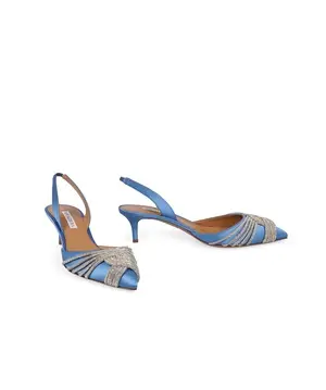AQUAZZURA Gatsby 50mm Slingback Pumps With Crystal Embellishment - Blue