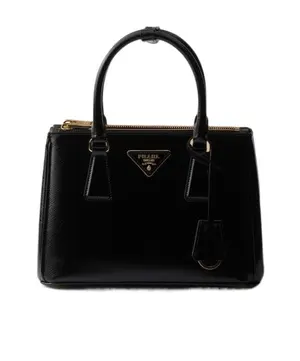 Prada Galleria Small Patent Saffiano Leather Bag - Black