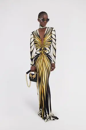 Roberto Cavalli Long Sleeve Printed Maxi Dress - Black
