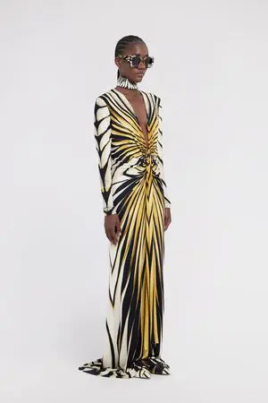 Roberto Cavalli Long Sleeve Printed Maxi Dress - Black