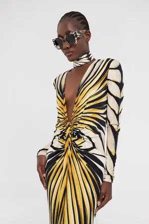 Roberto Cavalli Long Sleeve Printed Maxi Dress - Black