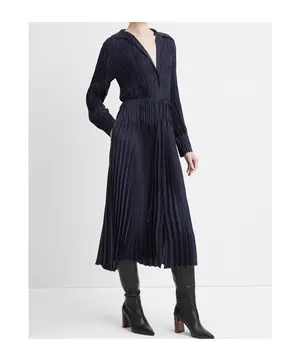 Vince Long-sleeve Pleated Shirtdress