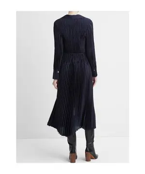 Vince Long-sleeve Pleated Shirtdress