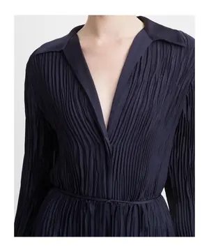 Vince Long-sleeve Pleated Shirtdress