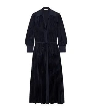 Vince Long-sleeve Pleated Shirtdress - Black