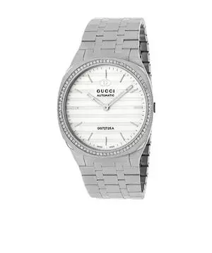 Gucci 25h Automatic Watch With Diamond Bezel - Gray