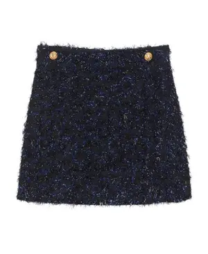 Balmain Tweed Skirt With Gold Button Detail - Black