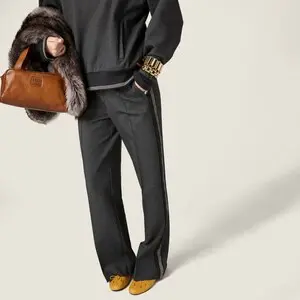 Miu Miu Straight Leg Knit Pants With Embroidered Logo