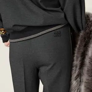 Miu Miu Straight Leg Knit Pants With Embroidered Logo
