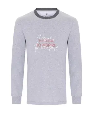 Brunello Cucinelli T-shirt With Round Neck And Long Sleeves - Gray