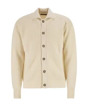 Peserico Ribbed Wool Cardigan With Shirt Collar - No