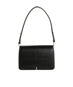 Burberry Embossed Foldover Shoulder Bag - Black