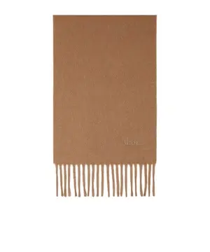 Max Mara Logo Embroidered Fringed Scilli Scarf - Camel